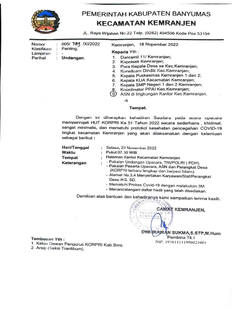 Undangan Upacara HUT KORPRI 2022 | PDF