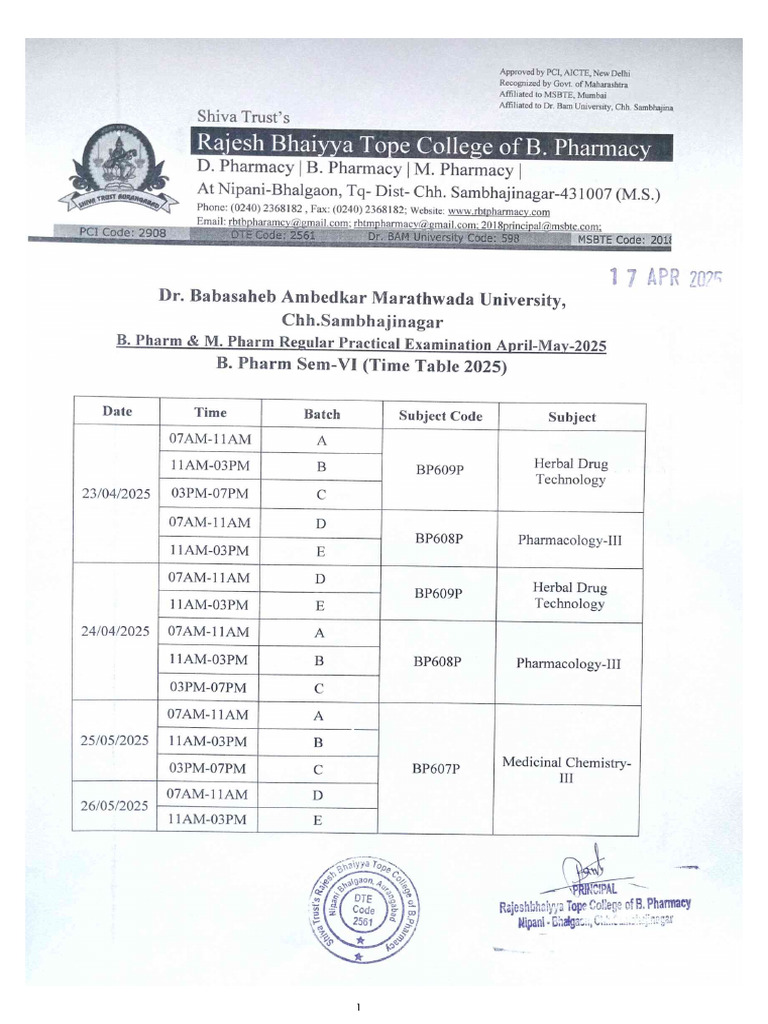Time Table 3rd Year | PDF
