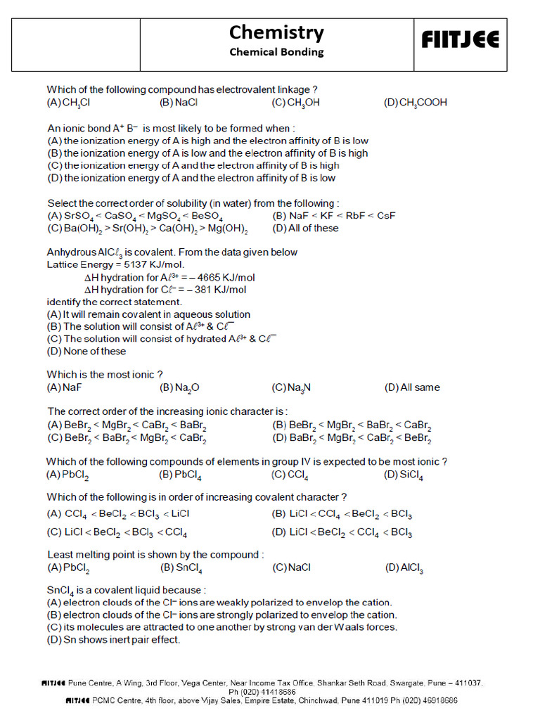 Chemical Bonding QUIZ | PDF