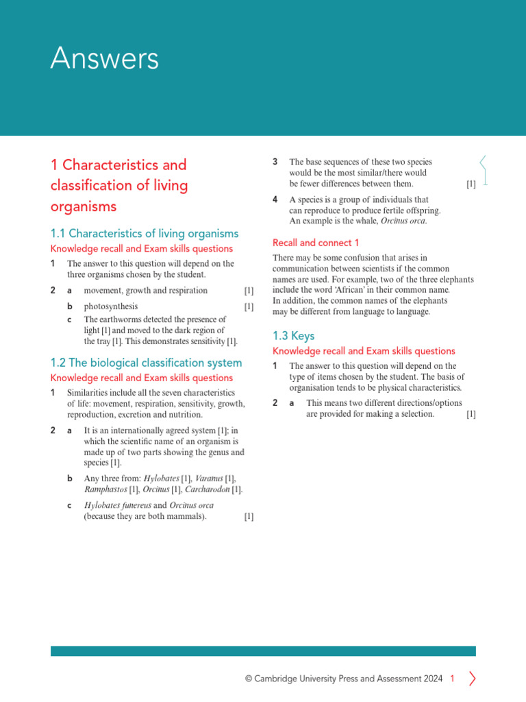 Exam Preparation and Practice Book Answers | PDF | Cell (Biology ...