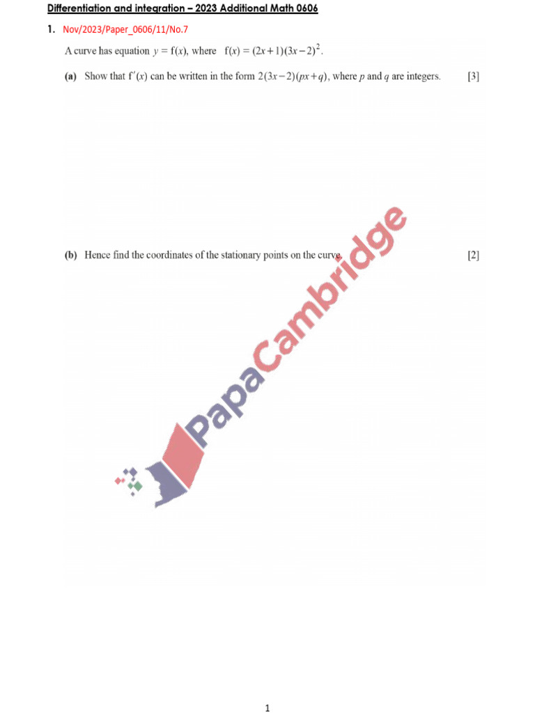 2023 Differentiation And Integration Add Math 0606 Pdf