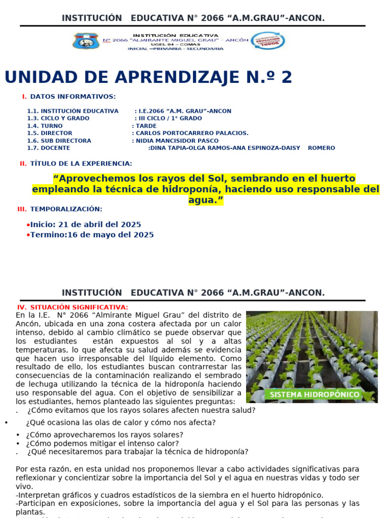 2°unidad de Aprendizaje - 2025 | PDF | Aprendizaje | Entorno natural