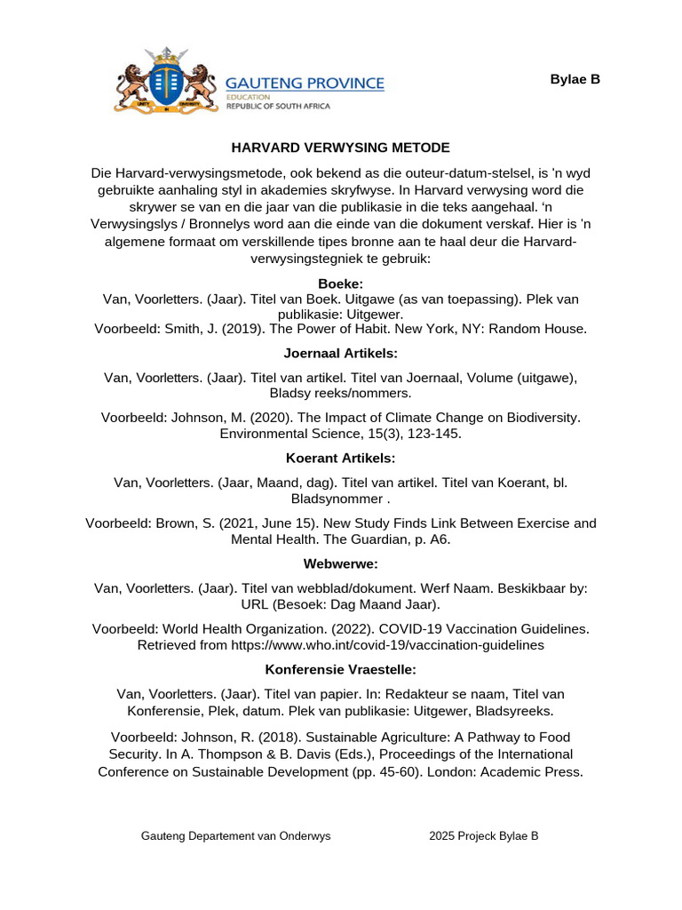 6.1. Bylae B - Harvard Verwysings Metode | PDF