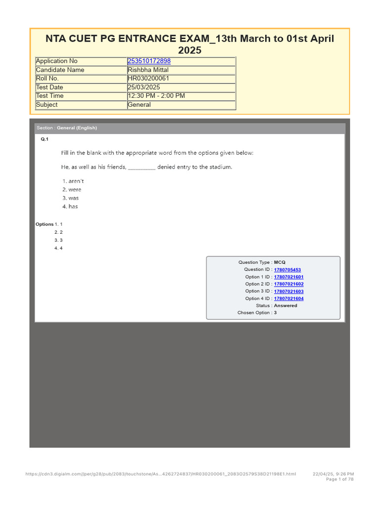 Nta Cuet PG Entrance Exam 2025 | PDF | Multiple Choice | Survey Methodology