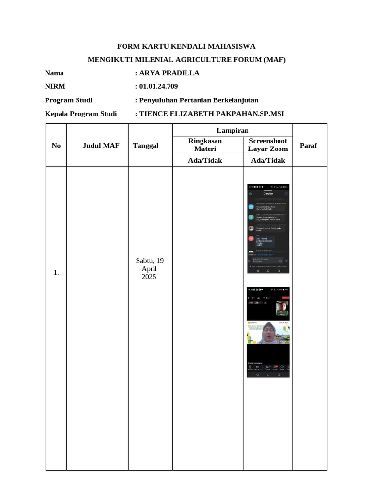 Form Kartu Kendali Mahasiswa Maf-1 | PDF