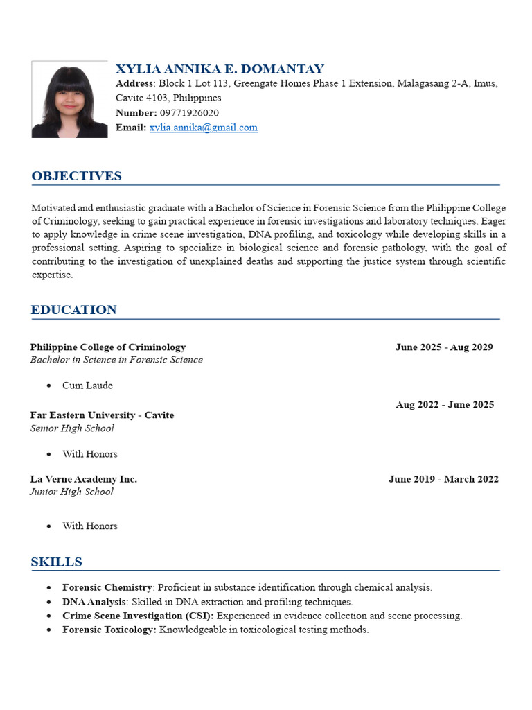 Domantay_CurriculumVitae (1) | PDF | Forensic Science | Crime Scene