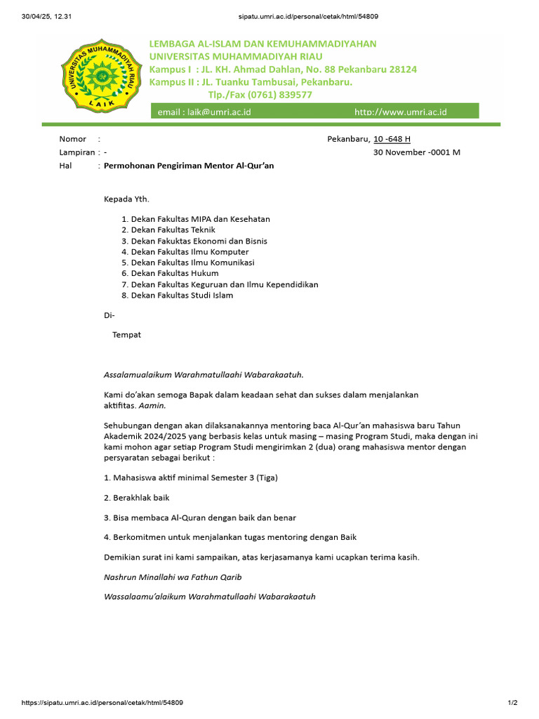 Surat Permohonan Menjadi Mentor | PDF