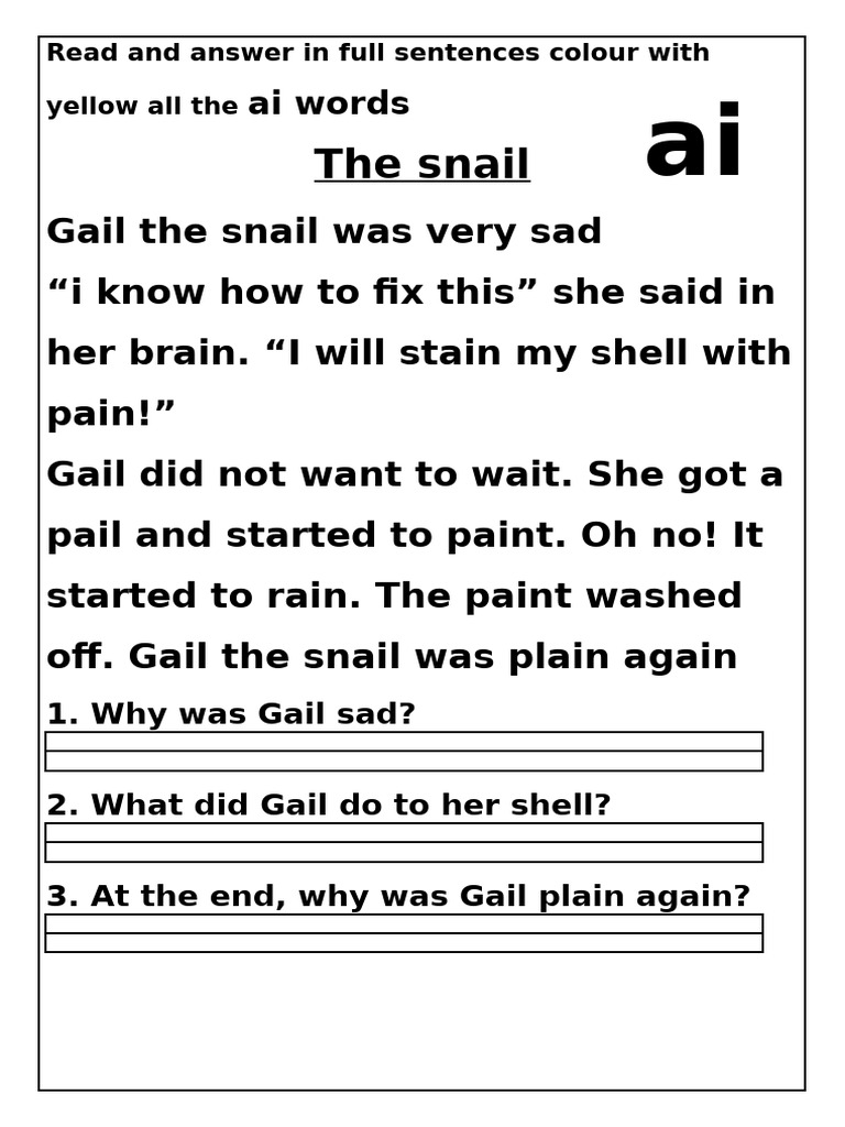 Read and Answer in Full Sentences Colour With Yell | PDF