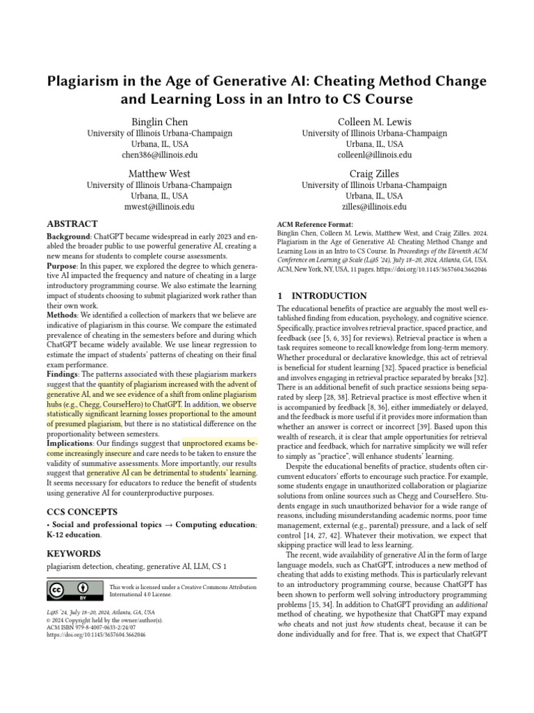 Chen Chatgpt Cheating L S 2024 | PDF | Plagiarism | Learning
