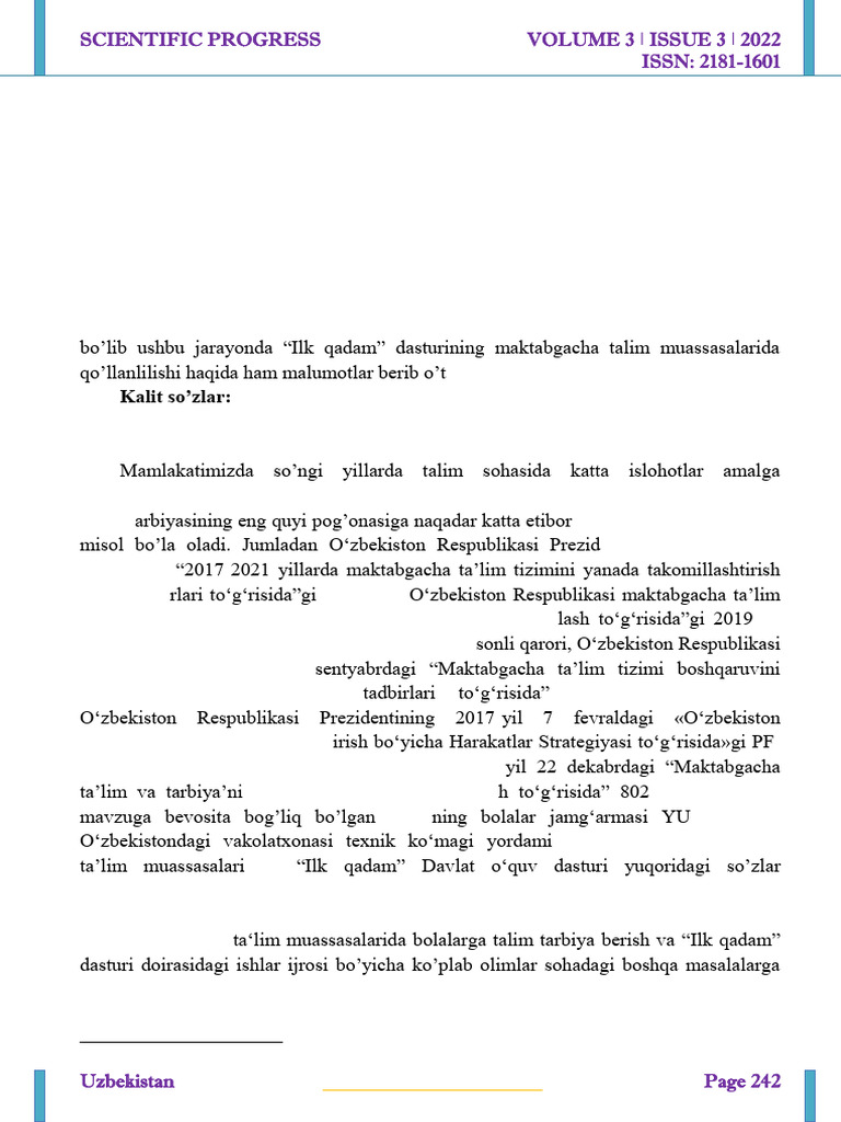 Maktabgacha Talim Muassasalarida Ilk Qadam Dasturidan Foydalanish | PDF