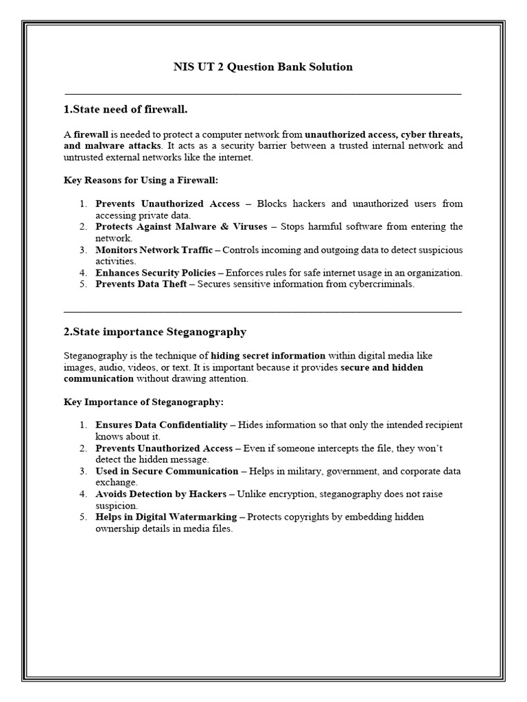 NIS UT 2 Question Bank Solution | PDF | Public Key Cryptography | Key (Cryptography)