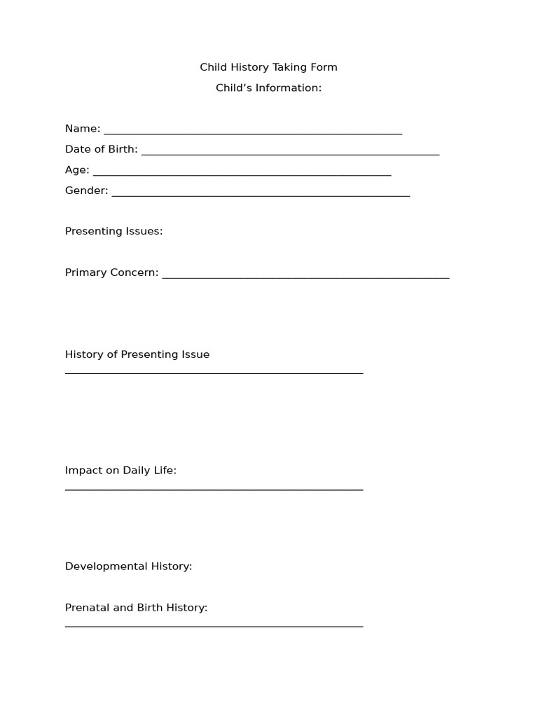 Child History Taking Form | PDF