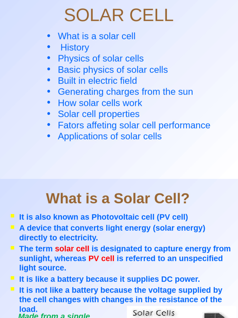 Solar Cell Presentation | PDF | Solar Cell | Photovoltaics