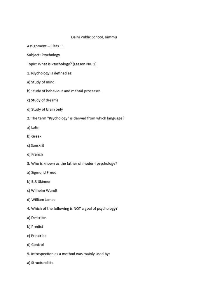 Psychology Basics for Class 11 Students | PDF