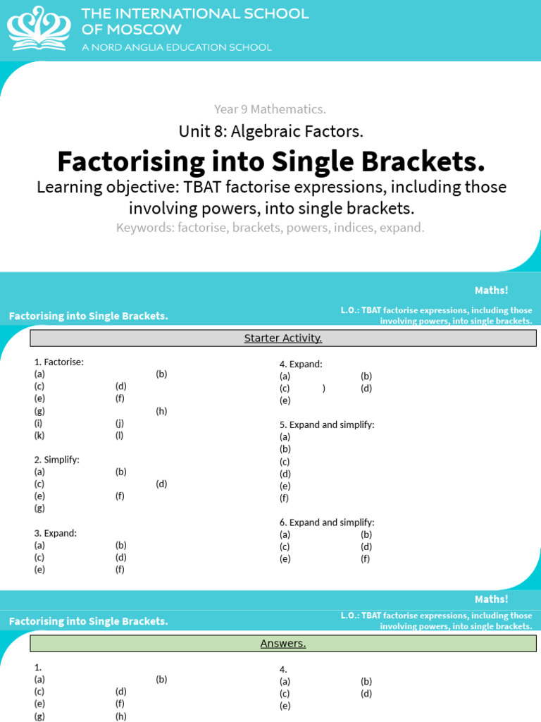 8.1 Factorising Into Single Brackets | PDF | Factorization | Mathematics