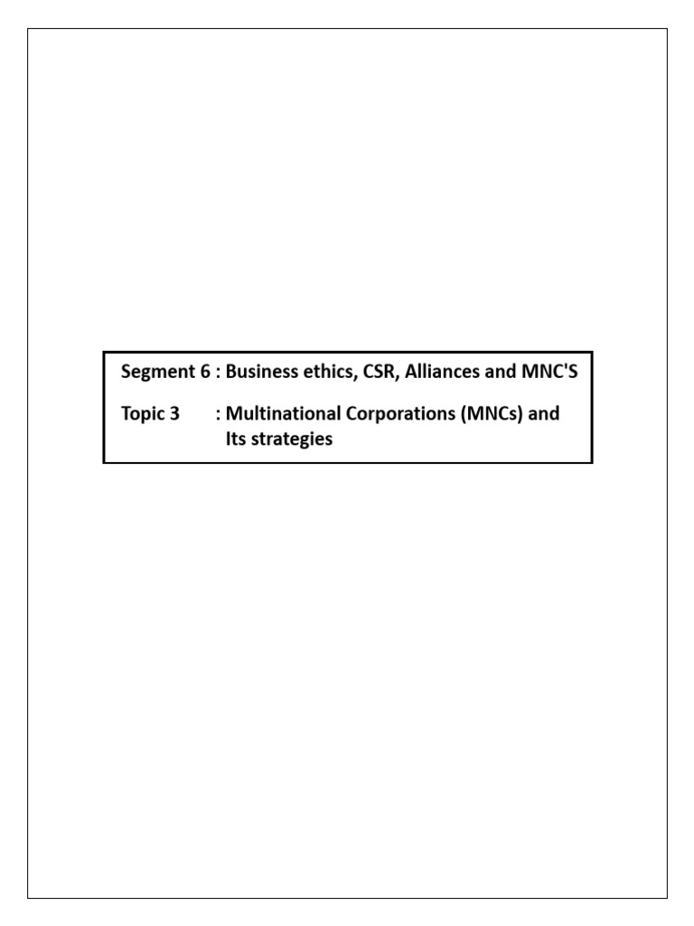 Unit 6 (C) - Multinational Corporations (MNCS) and Its Strategies | PDF ...