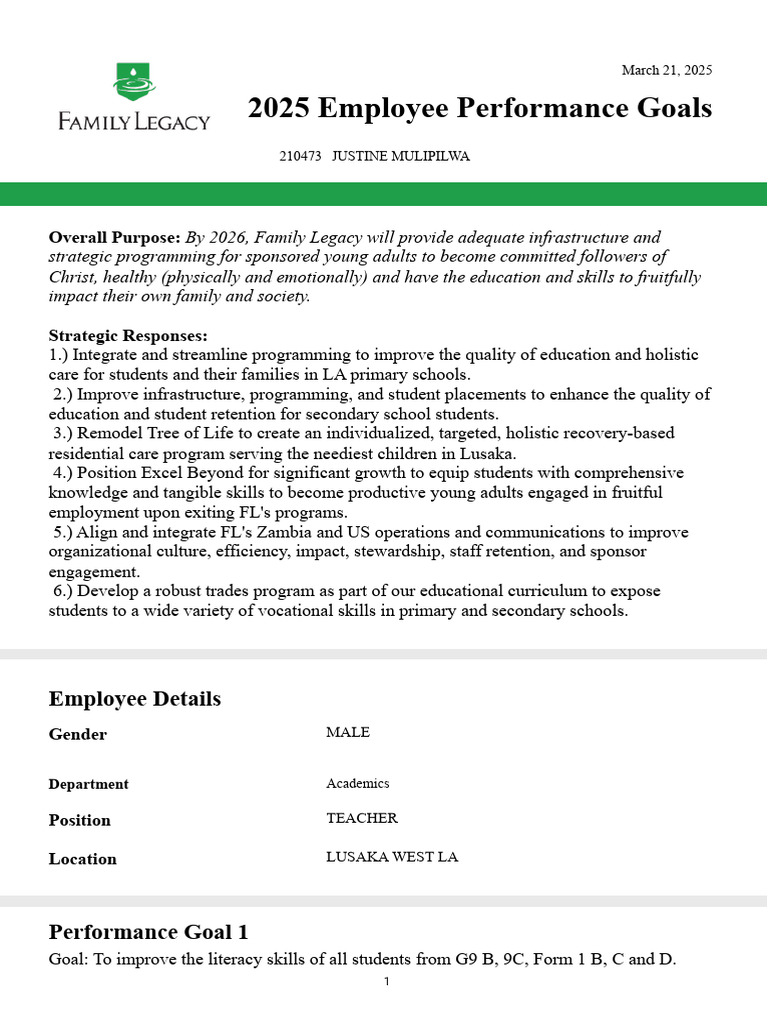 2025 Employee Performance Goals 210473 JUSTINE MULIPILWA | PDF ...