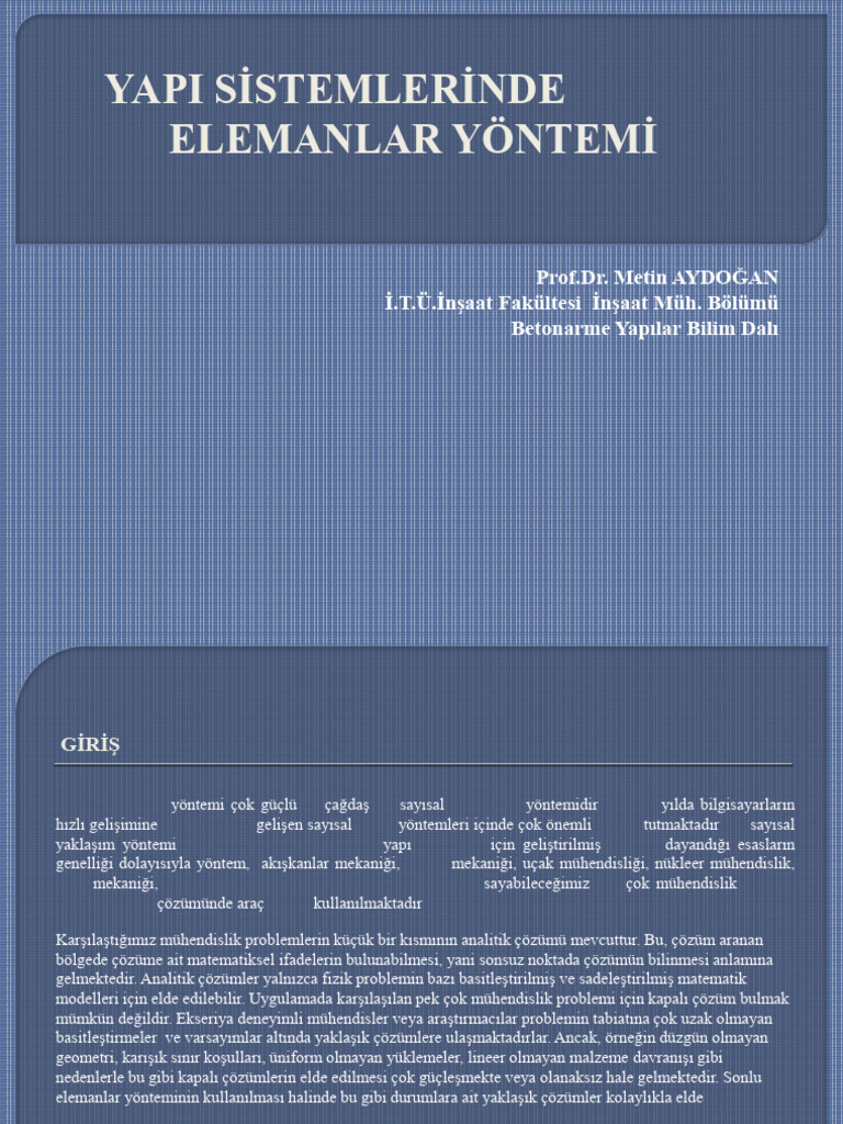 Yapi Sstemlernde Sonlu Elemanlar Yntem | PDF