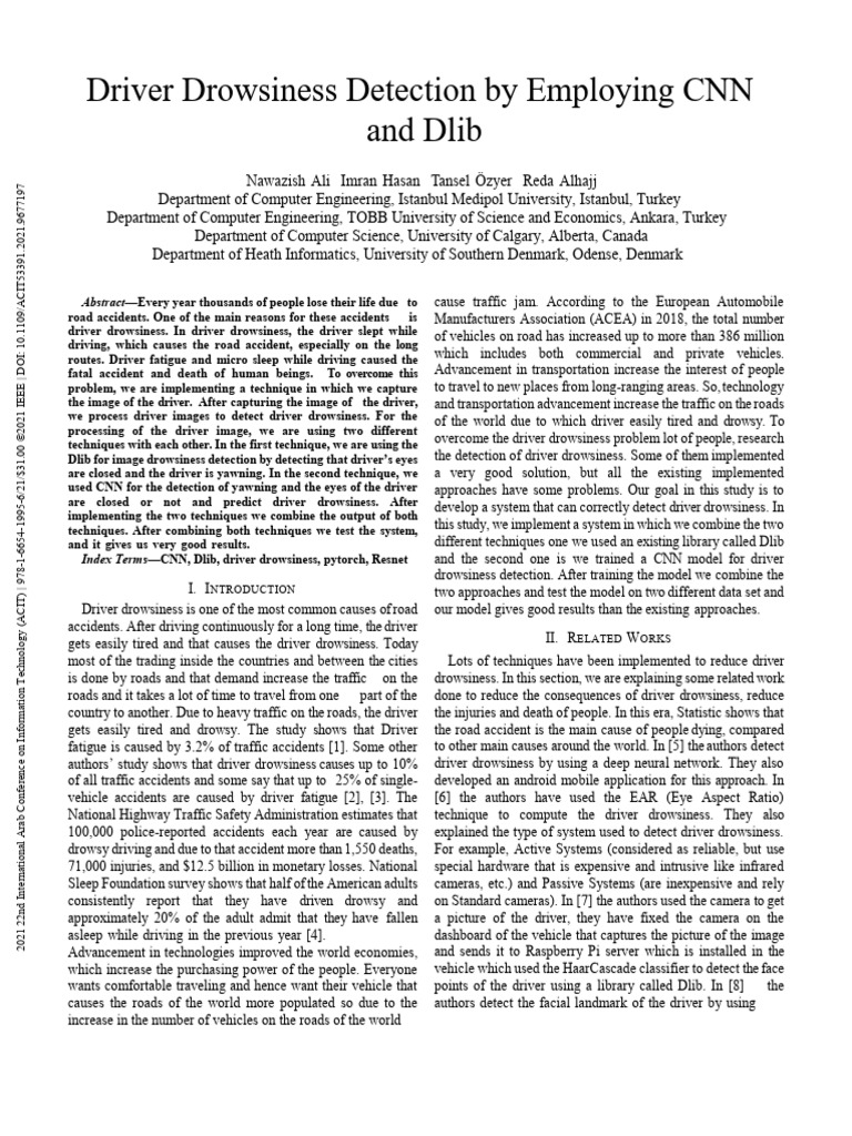 Driver Drowsiness Detection by Employing CNN and Dlib | PDF | Traffic ...