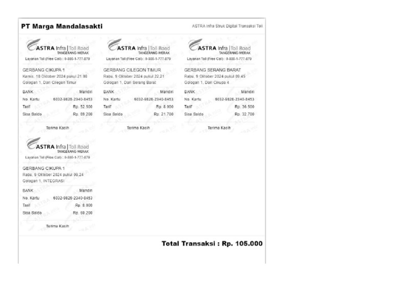 Struk ASTRA Rabu 8 Oktober 2024 | PDF