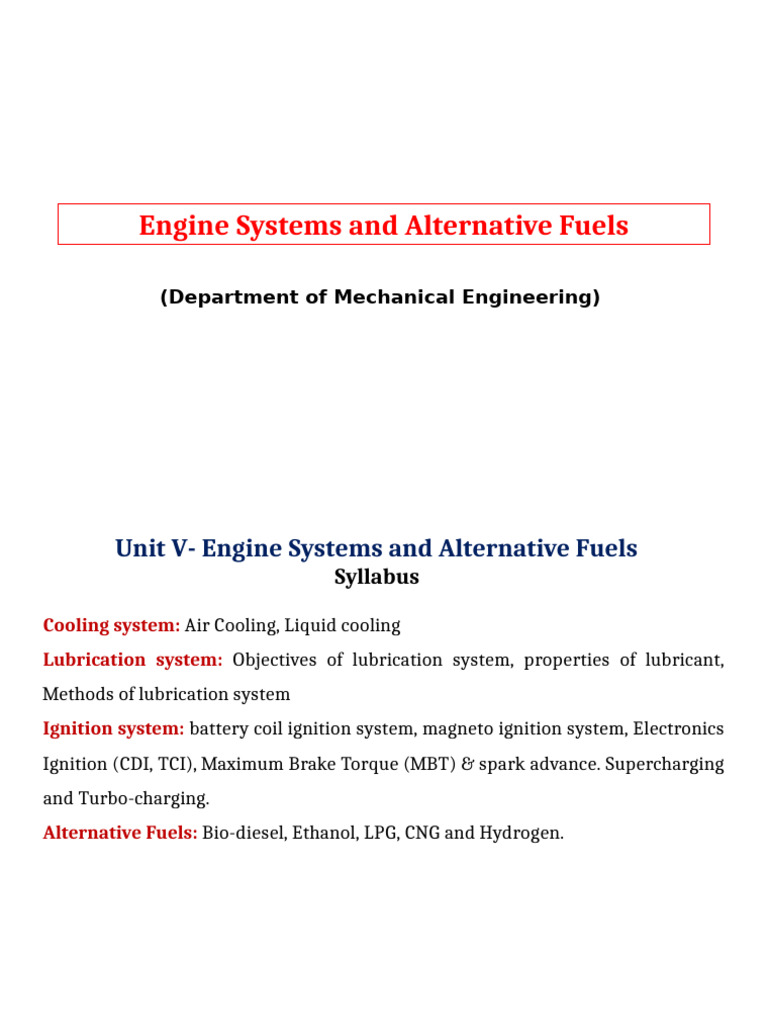 Unit V-Engine Systems and Alternative Fuels PPT UNIT 5 | PDF | Ignition ...