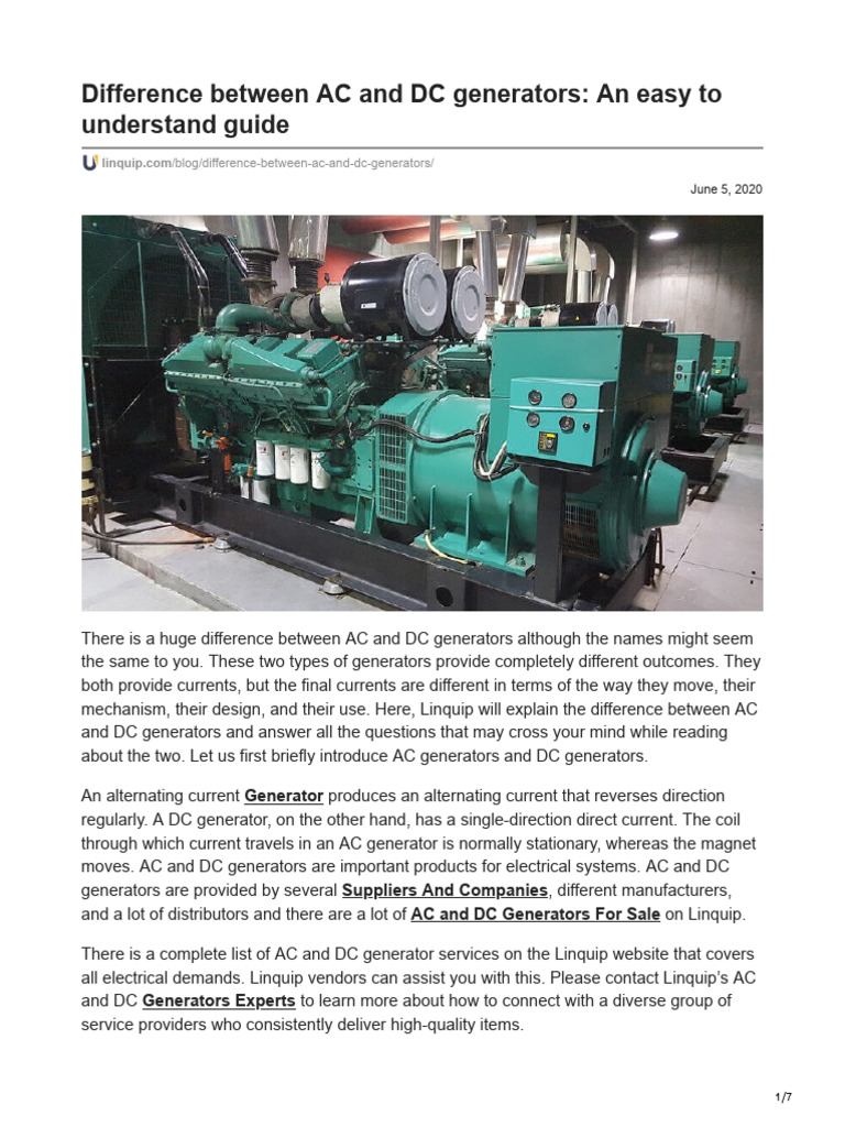 Difference Between AC and DC Generators | PDF | Electric Generator ...