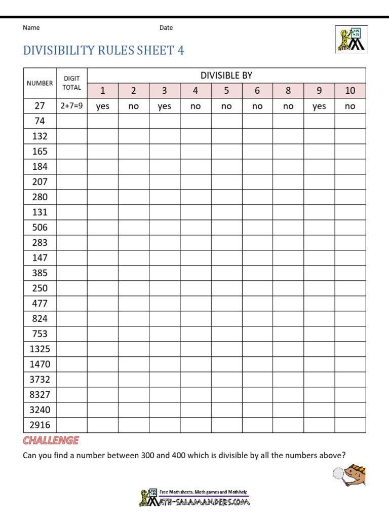 Divisibility Rules Worksheet 4 | PDF