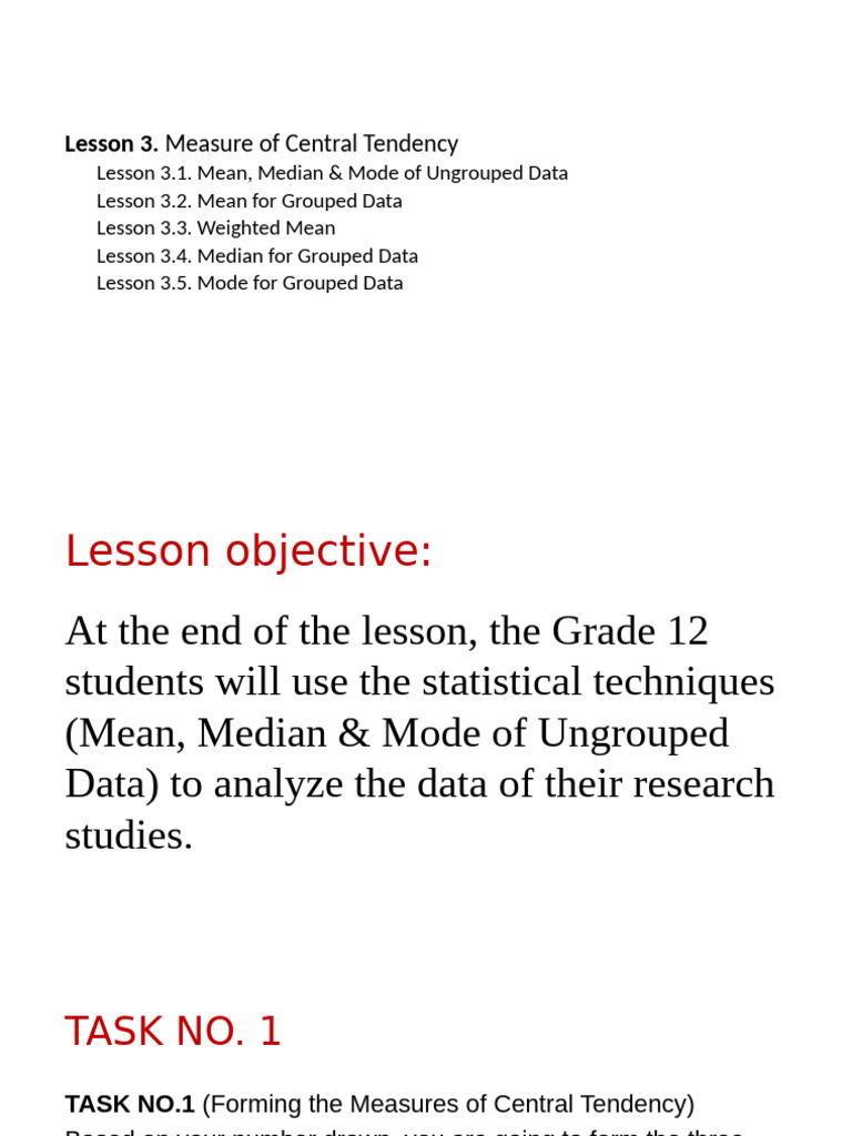 Mean Median and Mode of UNGROUPED Data | PDF | Arithmetic Mean | Mode (Statistics)