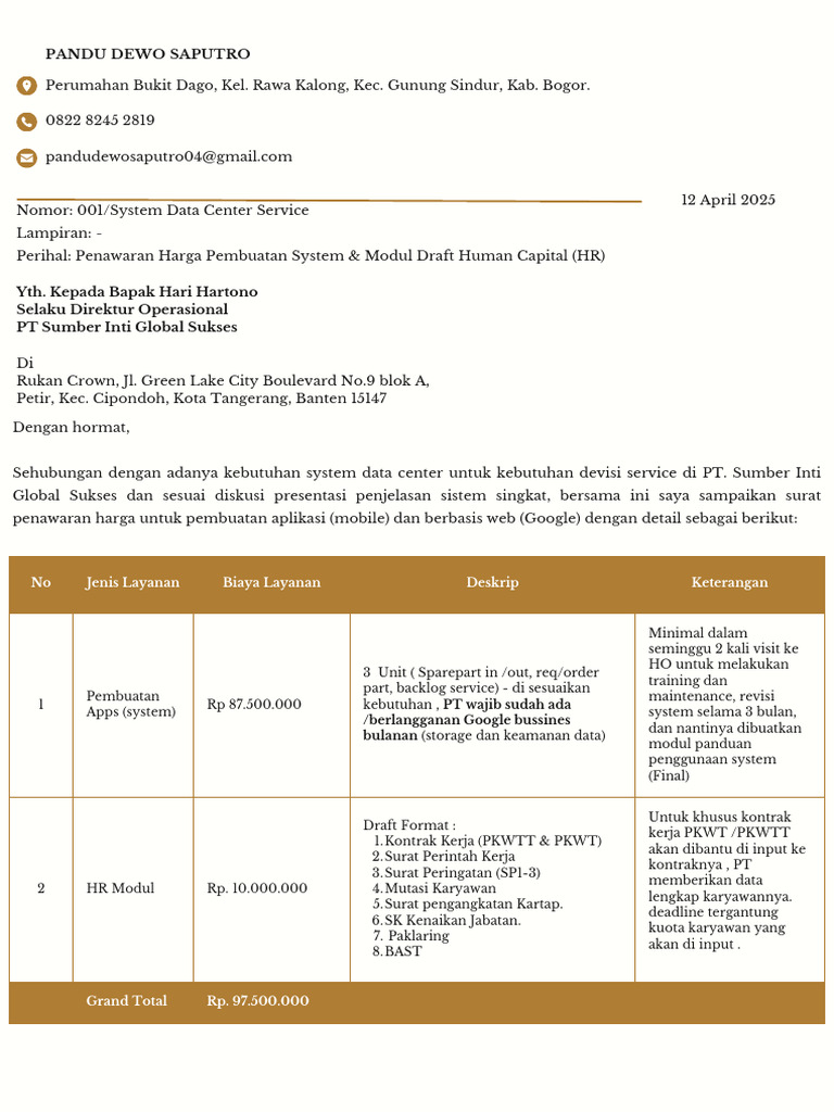 Surat Penawaran System (PT Sumber Inti Global Sukses) | PDF