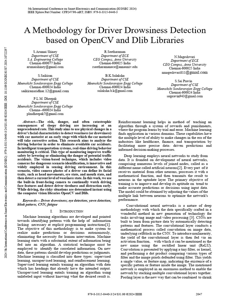 Drowsiness Detection with OpenCV | PDF | Machine Learning | Computer Vision