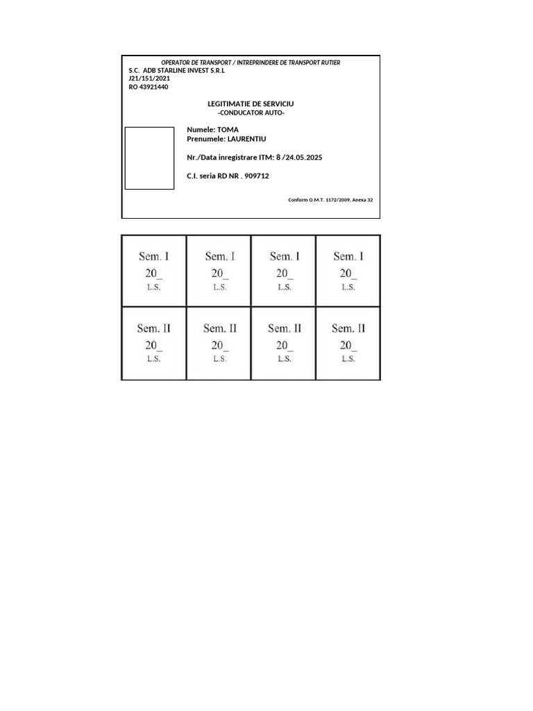 Legitimatie Conducator Auto Toma | PDF