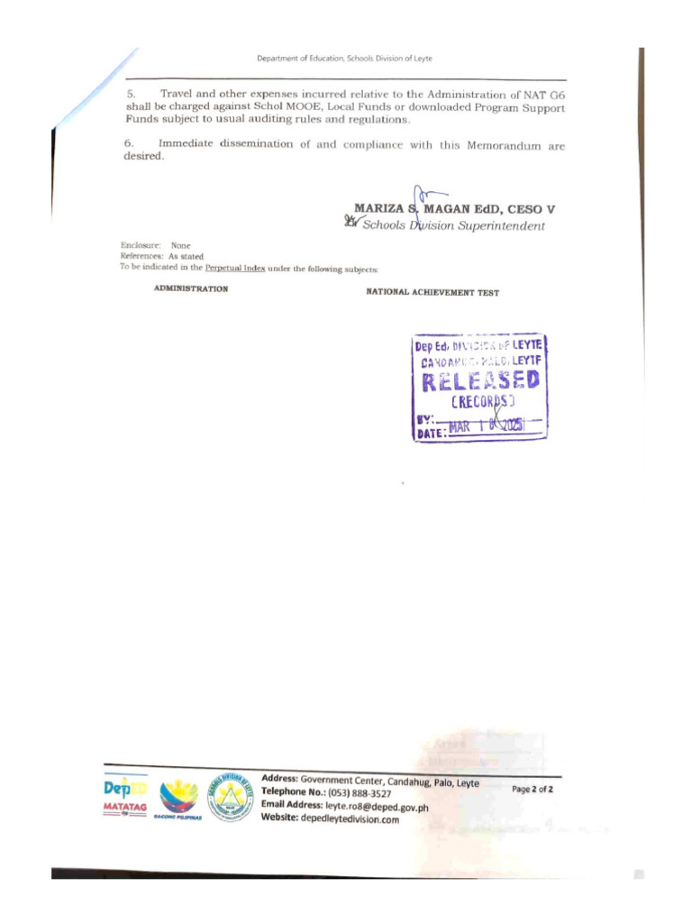 Memorandum For Orientation of Nat g6 | PDF