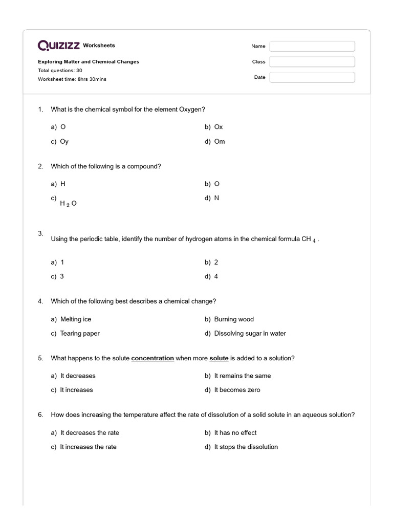 Exploring Matter and Chemical Changes | PDF | Solvation | Chemical ...