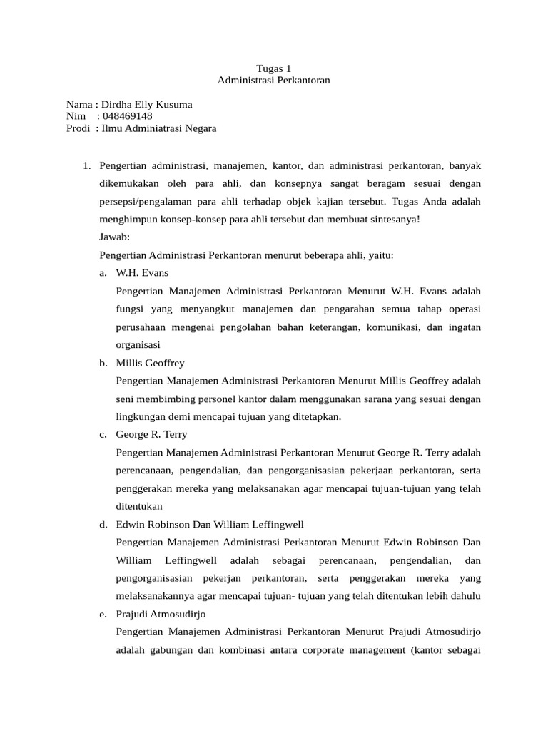 Tugas 1 Administrasi Perkantoran | PDF