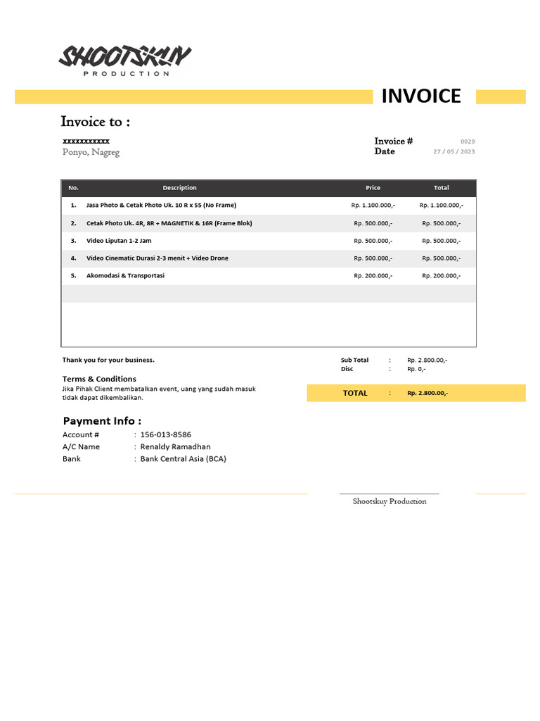 INVOICE Shootskuy Mafaza 2023 | PDF