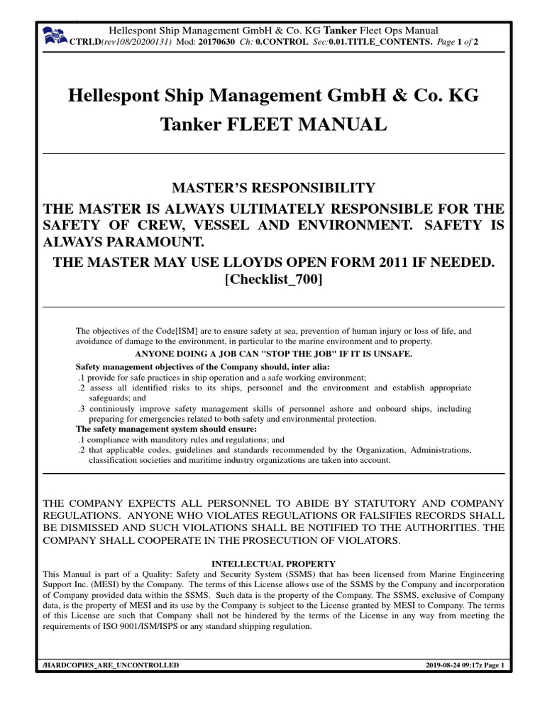 Fleet Manual Rev108 | PDF | Safety | Ships