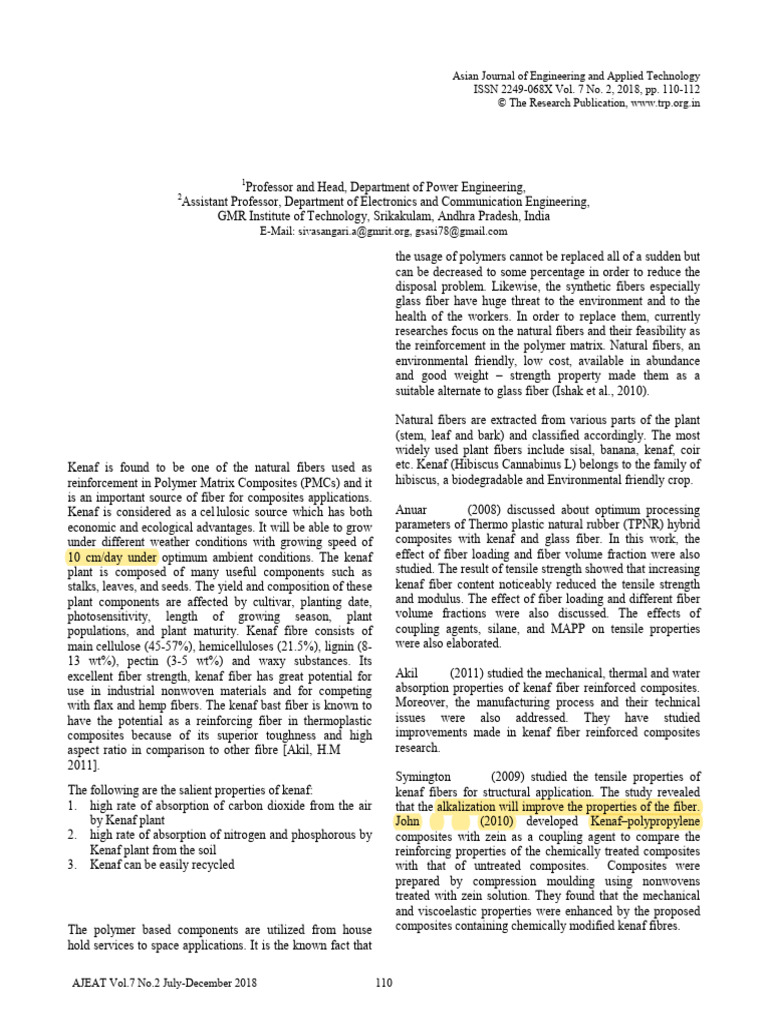 Kenaf Fibre Reinforced Composites Review | PDF | Composite Material ...