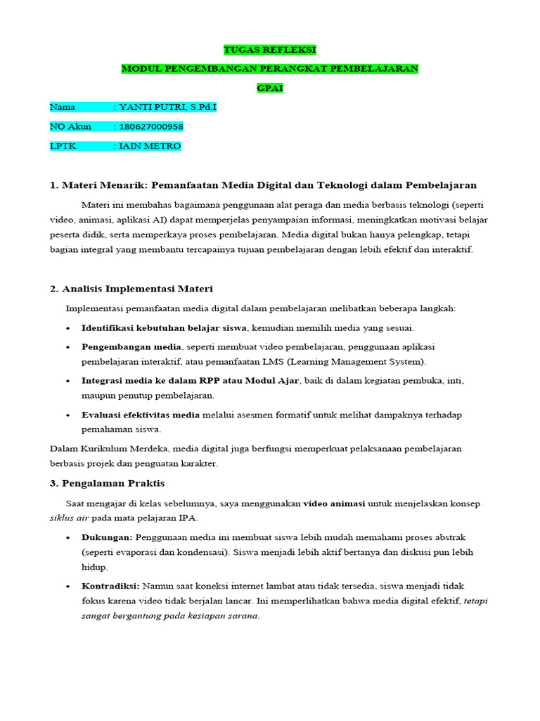 Tugas Refleksi Modul PPP | PDF