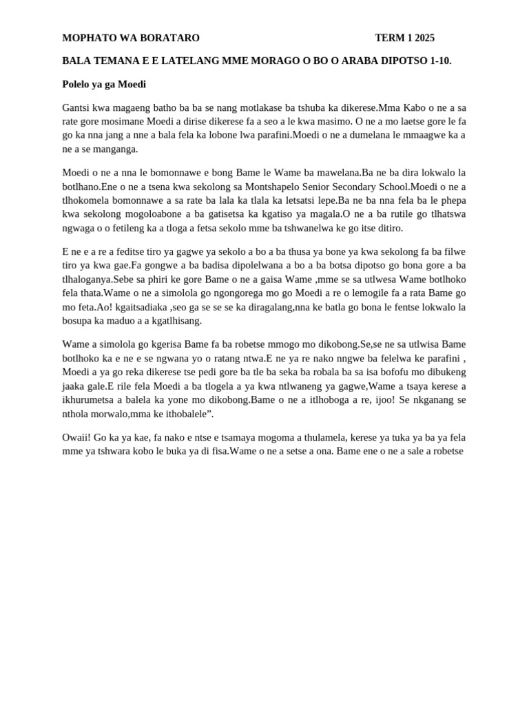 Mophato High School Term 1 2025 Summary | PDF | Languages Of Africa ...