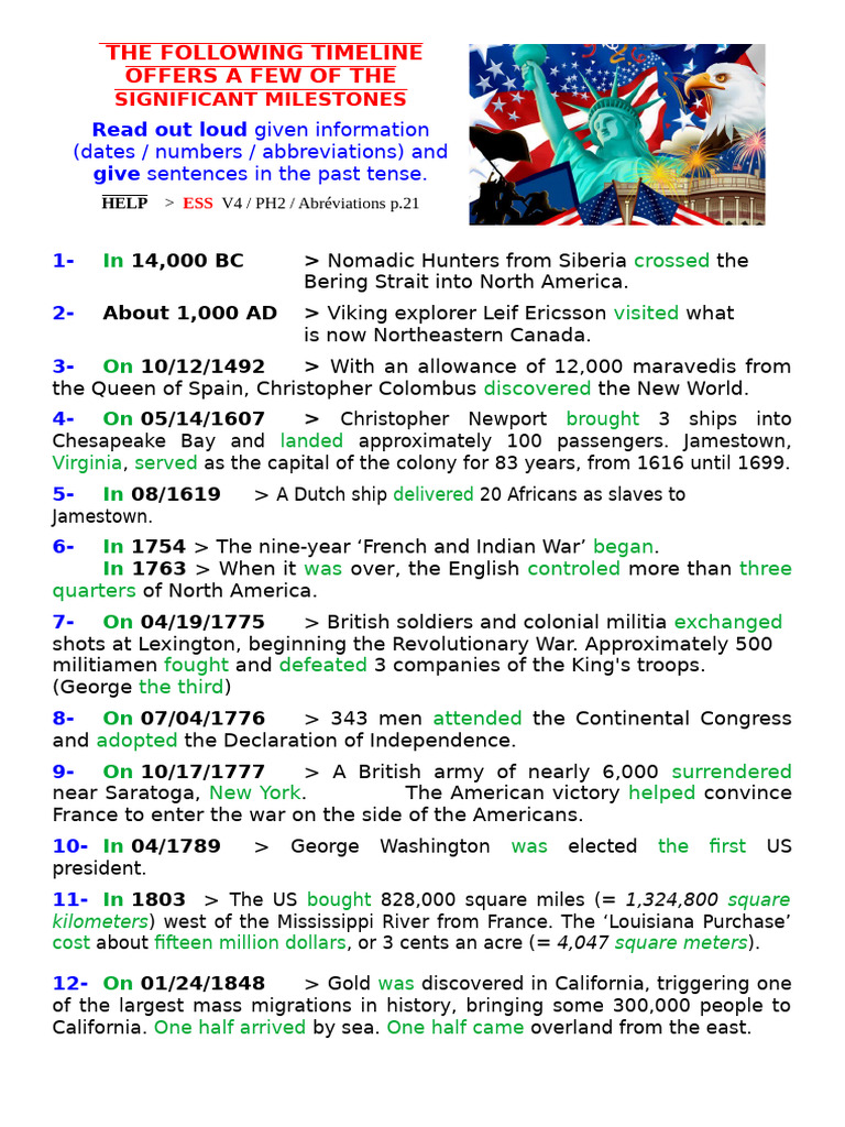 Key Milestones in U.S. History Timeline | PDF | The United States ...