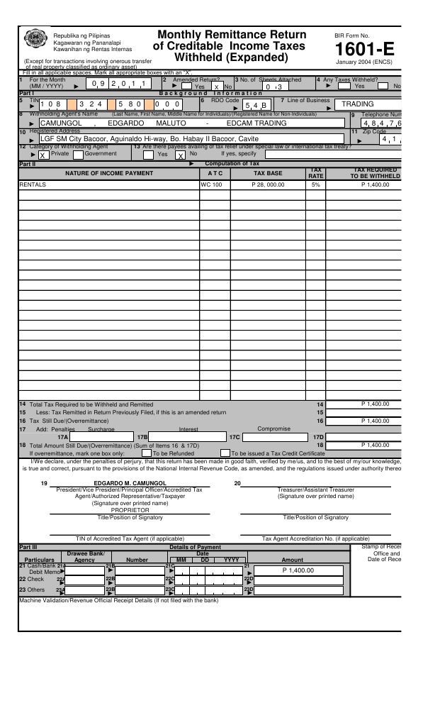 1601e - August 2011 | PDF | Withholding Tax | Taxes