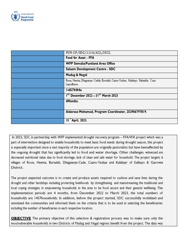 2023 Ffa FFT Project Clossure Report | PDF | World Food Programme ...