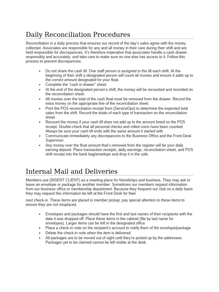 Daily Cash Reconciliation Guidelines | PDF | Money