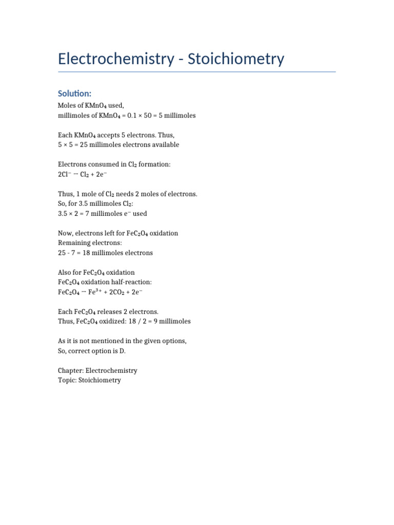 Electrochemistry Stoichiometry | PDF