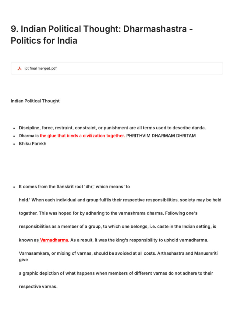 Indian Political Thought - Dharmashastra - Politics For India | PDF ...