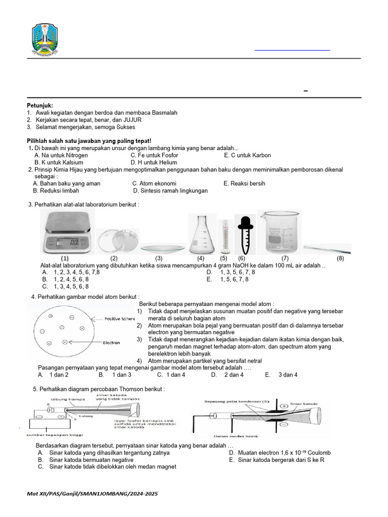 1. Soal Kimia x Sutji_pas Ganjil_ 2024-2025 | PDF