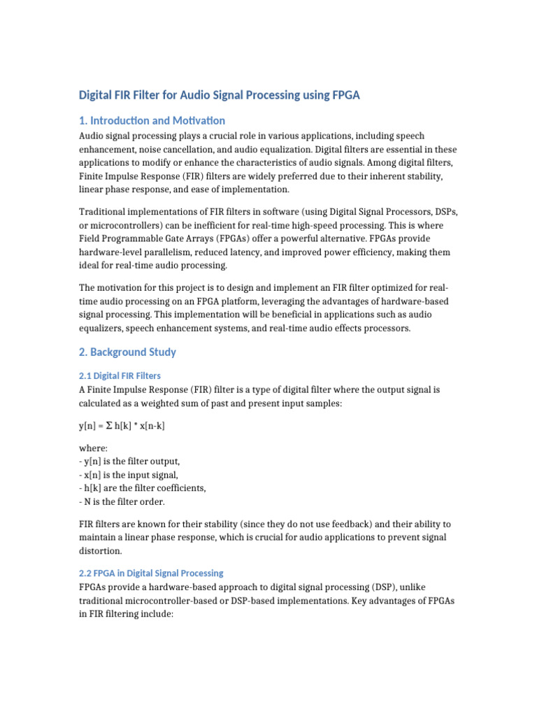 Digital FIR Filter FPGA | PDF | Field Programmable Gate Array | Digital Signal Processing