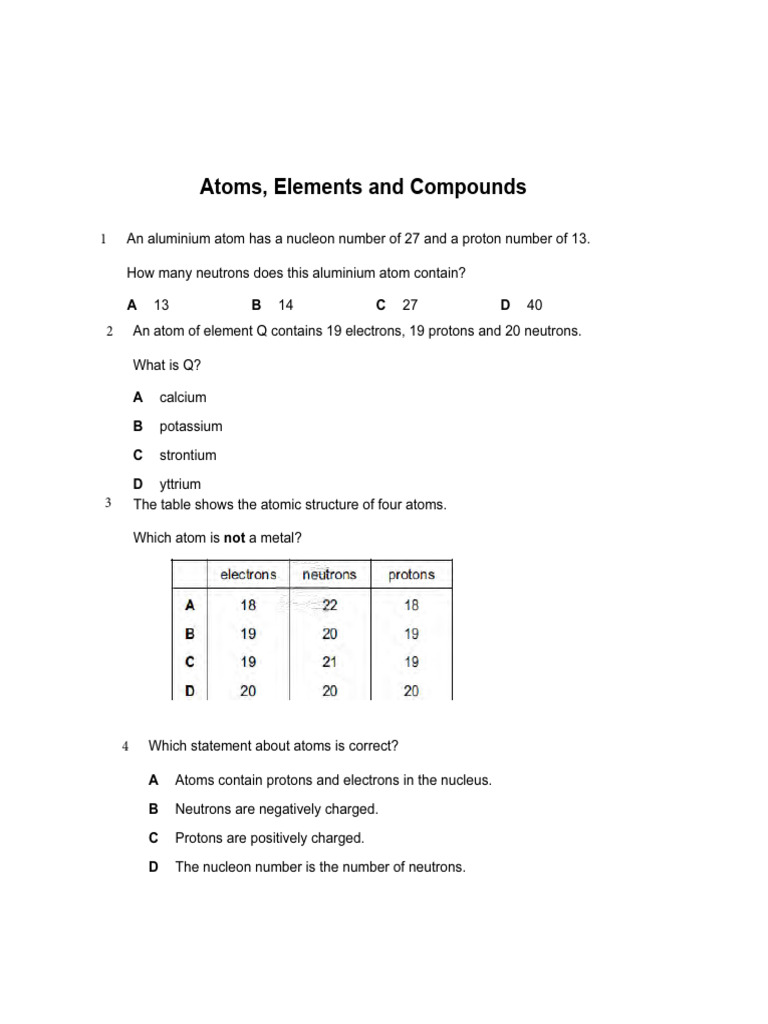 Atomic Structure The Periodic Table Multiple Choice QP | PDF | Atoms ...