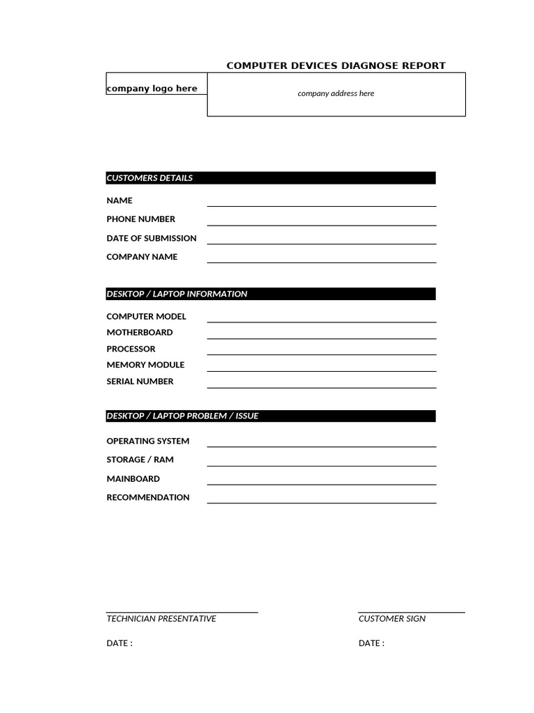 Computer Diagnostic Report Template | PDF