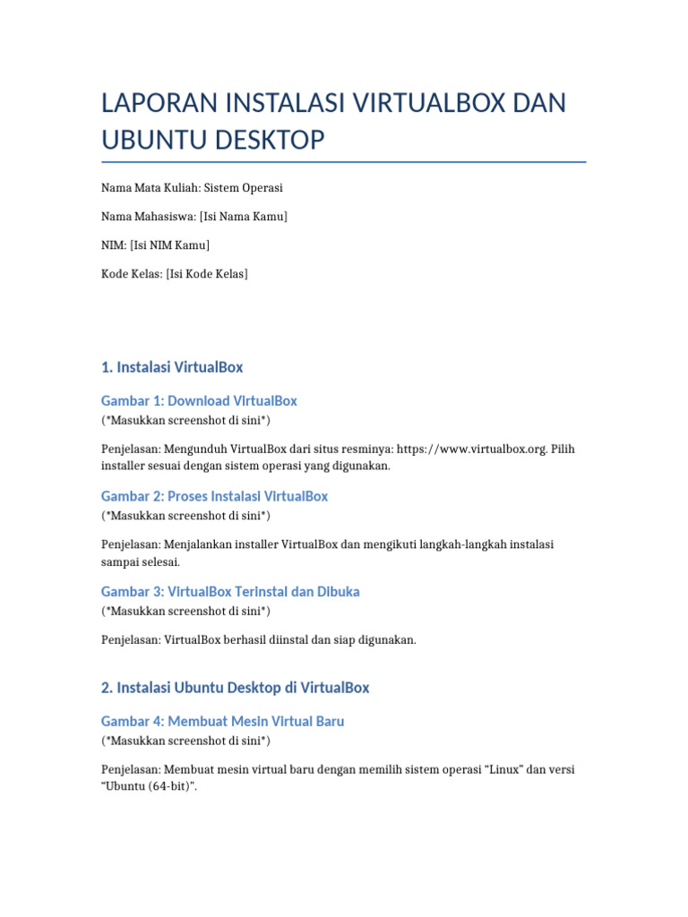 Laporan Instalasi VirtualBox Ubuntu Template | PDF